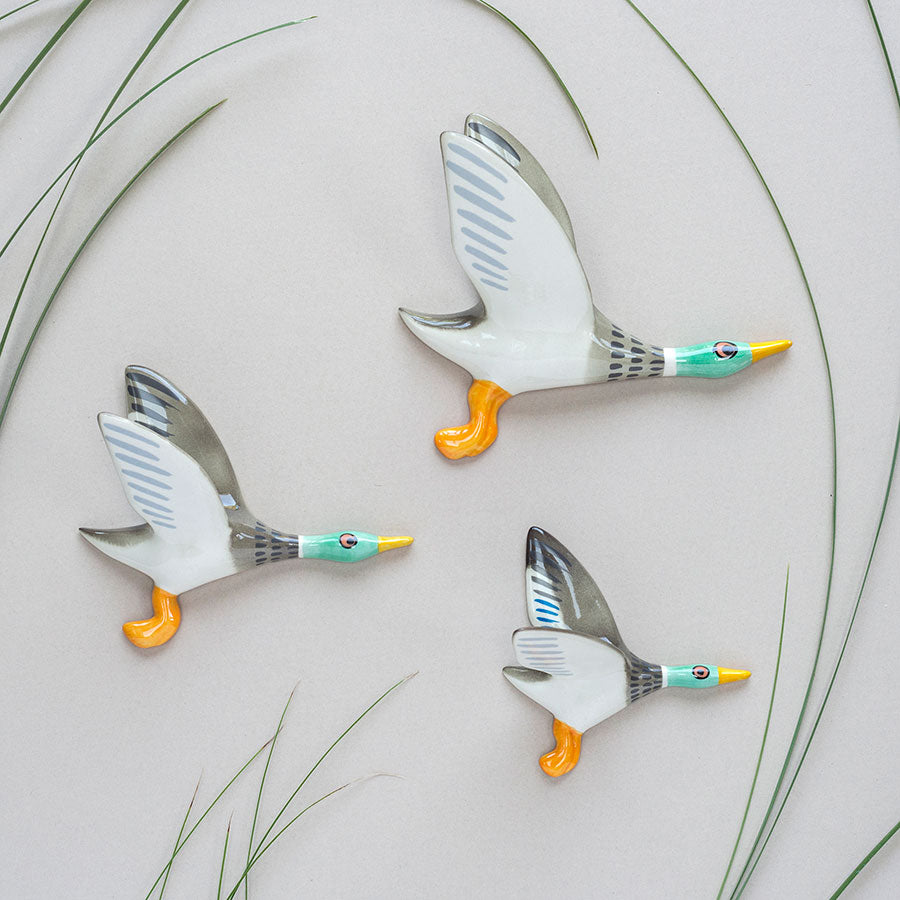 Flying Duck Ceramic Wall Art Trio, handmade wall ducks | Hannah Turner