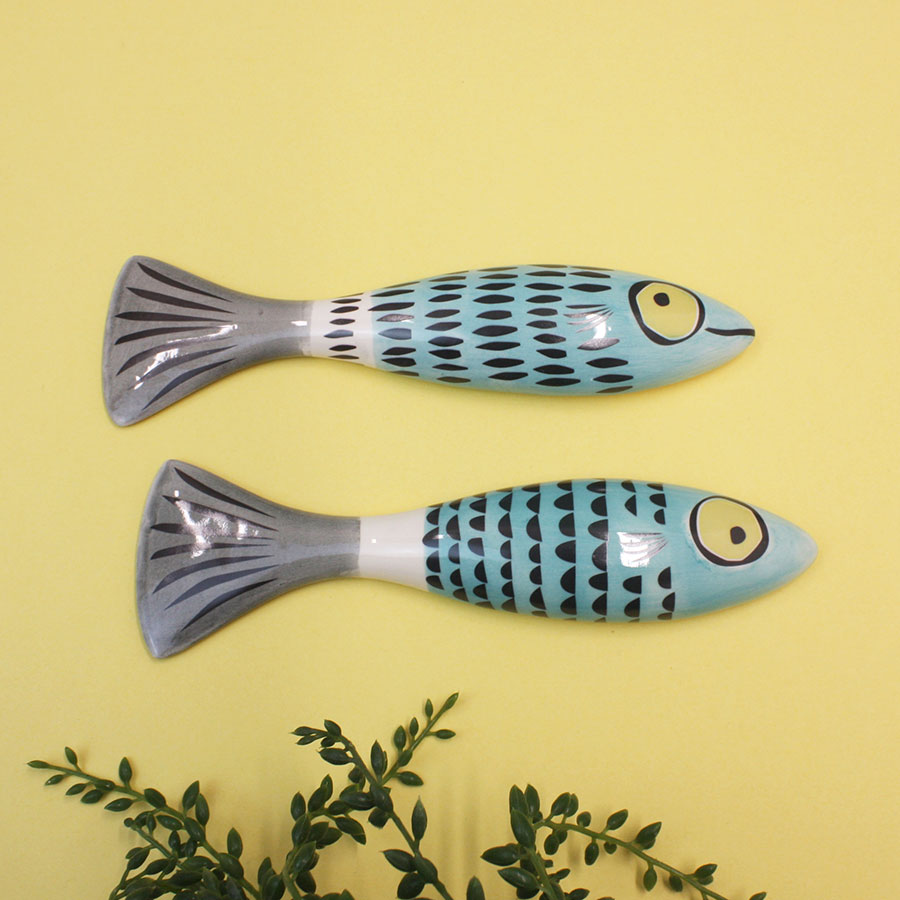Teal Blue Slim Fish Ceramic Wall Art | Hannah Turner Ceramics