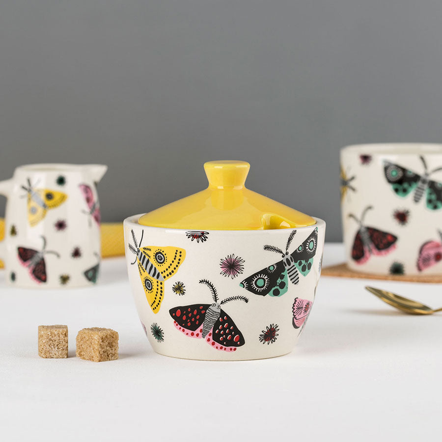 Handmade Ceramic Moth Sugar bowl with Lid | Hannah Turner