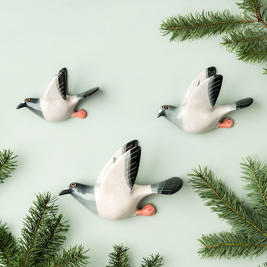 Set of 3 Handmade Ceramic Flying Racing Pigeons | Hannah Turner